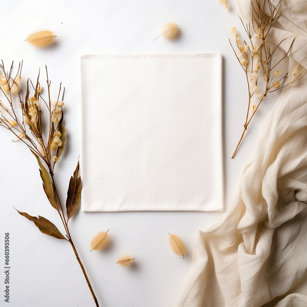 Simple modern background for product mockups, cheese cloth, eucalyptus ...