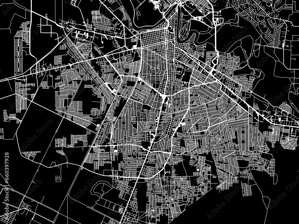 Vector road map of the city of Heroica Matamoros in Mexico with white ...