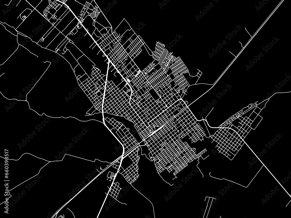 Vector road map of the city of Sabinas in Mexico with white roads on a ...