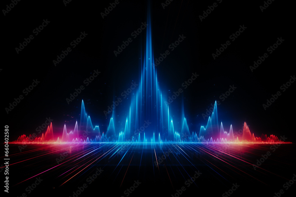 Abstract blue light effect, lens flare. Illuminated colorful sound wave ...