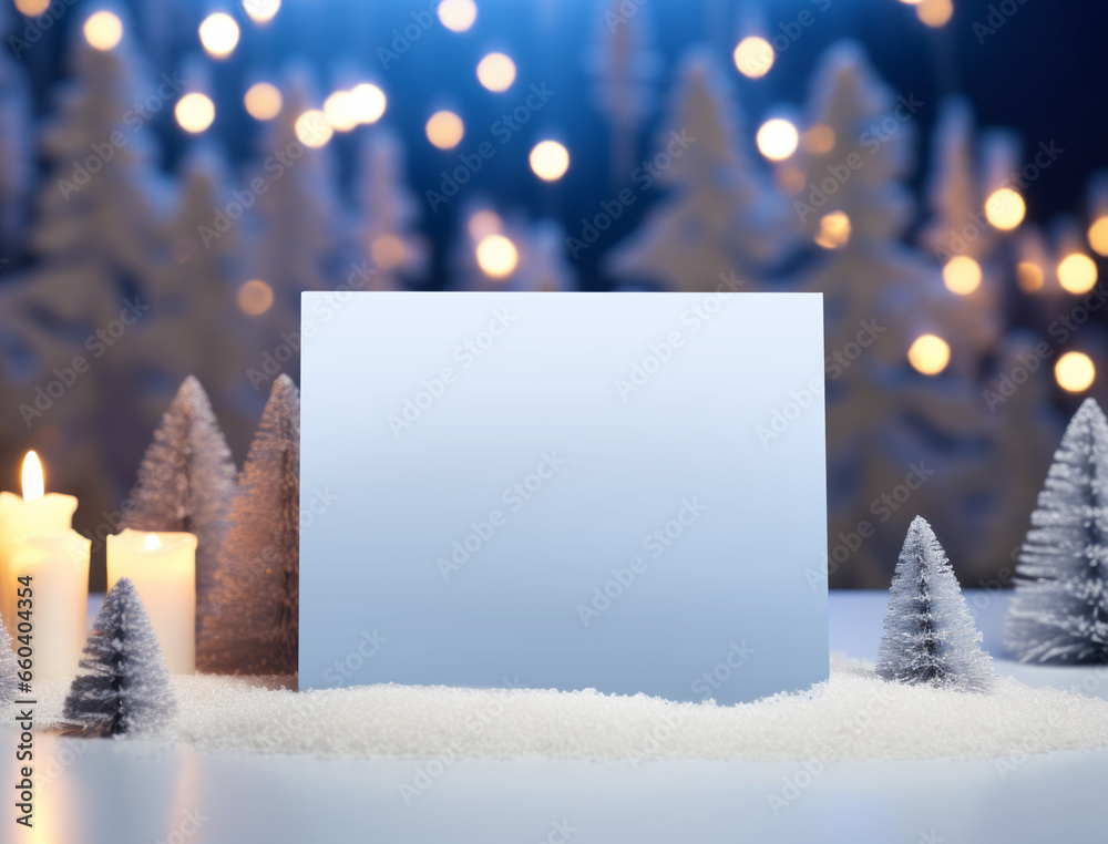 Christmas card mockup template on natural winter landscape background ...