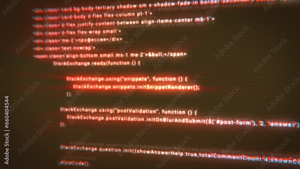Typing a digital code by a programmer in a programming language, luminous letters and numbers ...