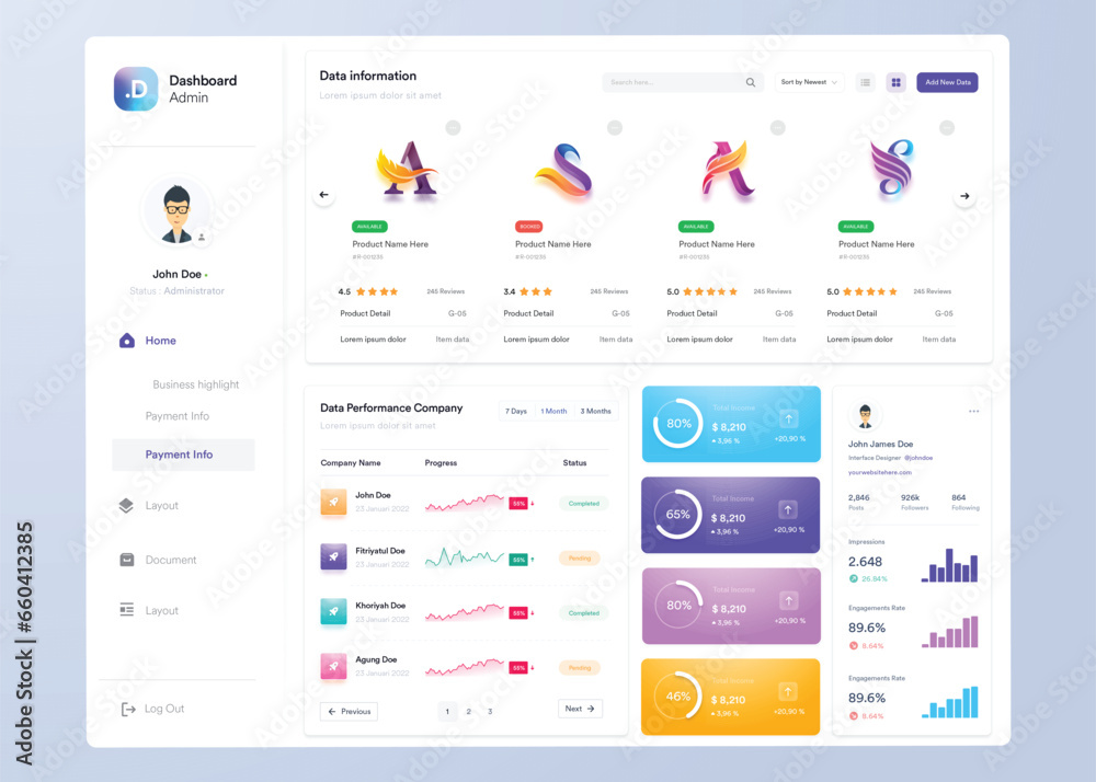 UI UX Infographic dashboard. UI design with graphs, charts and diagrams ...