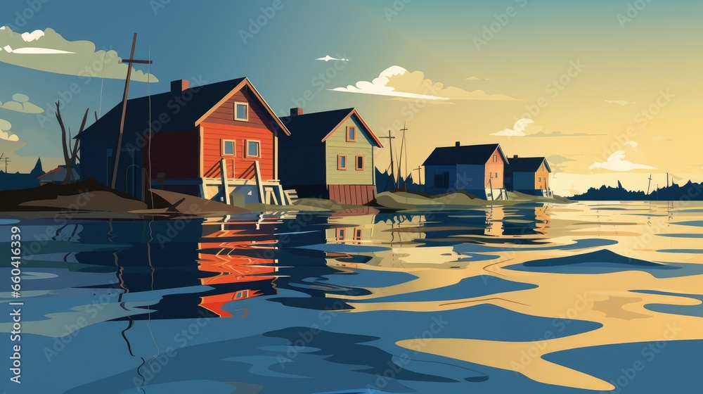 Cartoon illustration of a flooded house, AI generated Image Stock ...