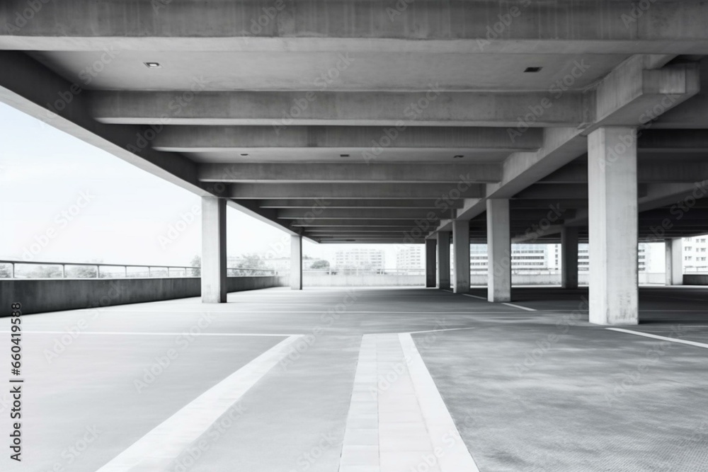 Abstract gray building against clear sky background with empty concrete ...
