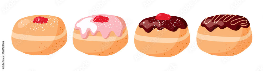 Bakery doughnut set. Cartoon flat vector illustration. Traditional food ...