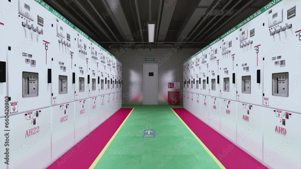 3D animation display of high-voltage distribution box machine room.3D ...