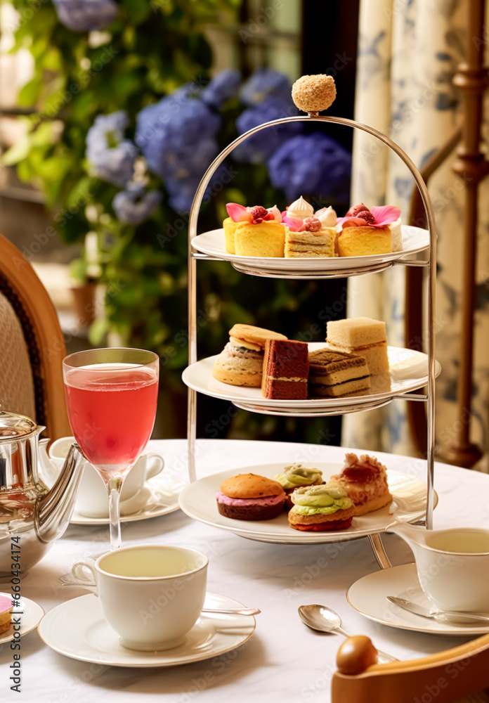 Afternoon tea in the restaurant garden, English tradition and luxury ...