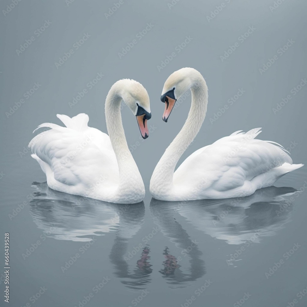 AI generated illustration of two swans forming a heart shape with their ...