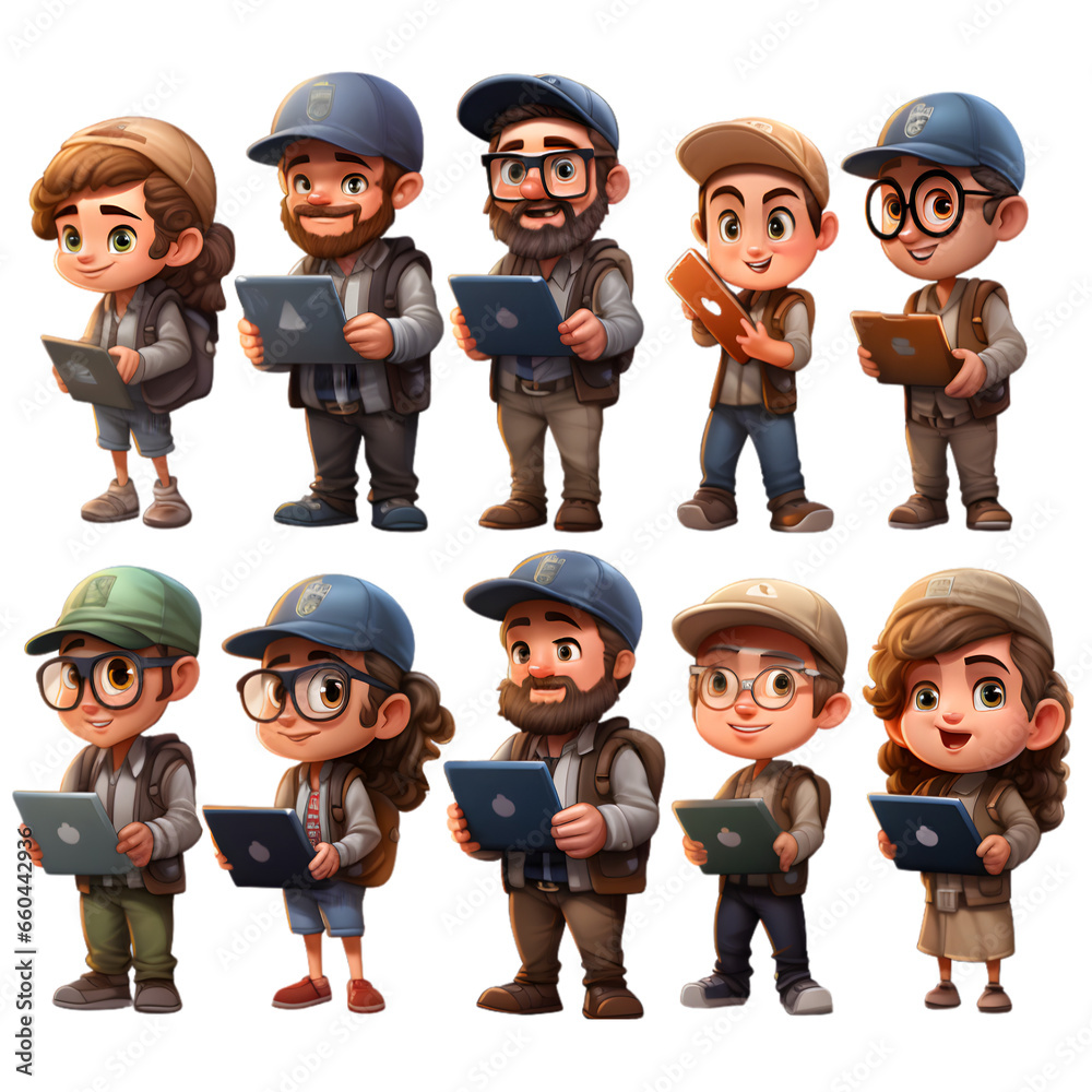 Set of inspectors multiple poses, facial expressions character with 3D ...