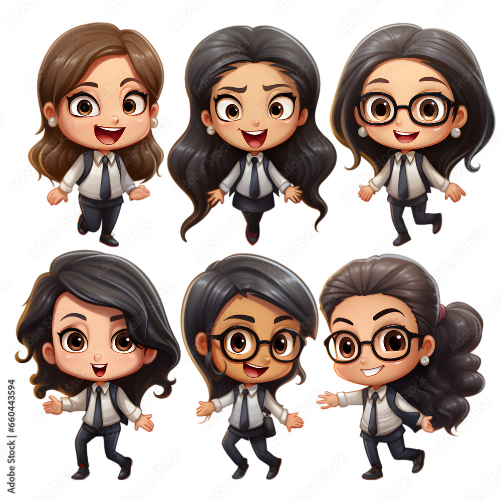 Set of accountant woman multiple poses, facial expressions character ...