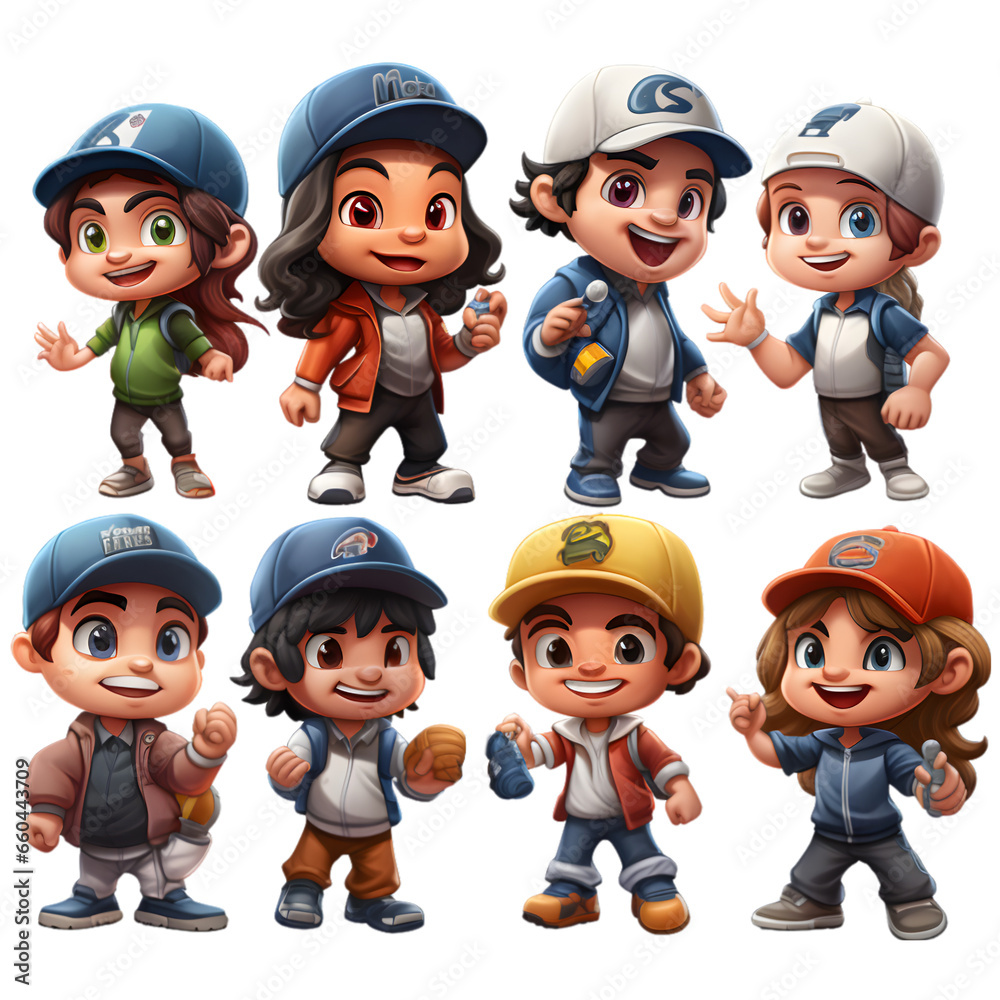 Set of sportsmans multiple poses, facial expressions character with 3D ...
