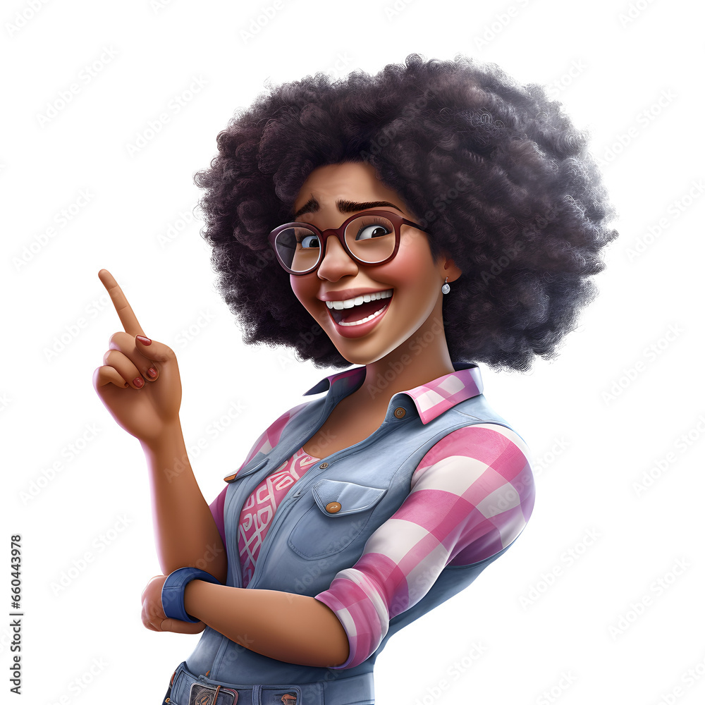 3D cartoon character happy smiling black young woman cheerful posing ...