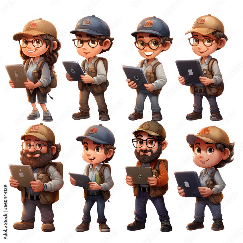 Set of inspectors multiple poses, facial expressions character with 3D ...