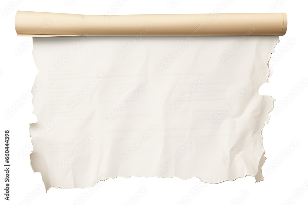 Vintage old paper scroll, torn edges isolated on transparent background ...