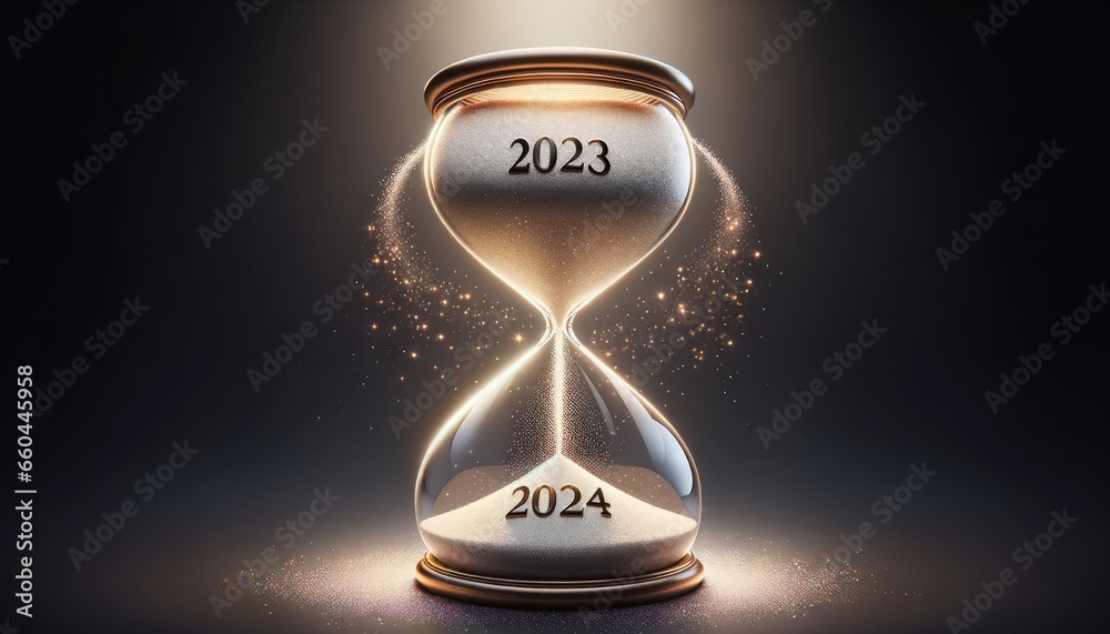 Hourglass Transition from 2023 to 2024 with Glittering Magic. Happy new ...