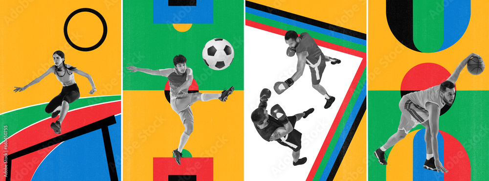 Set of different people doing different kind of sport. Running athlete ...