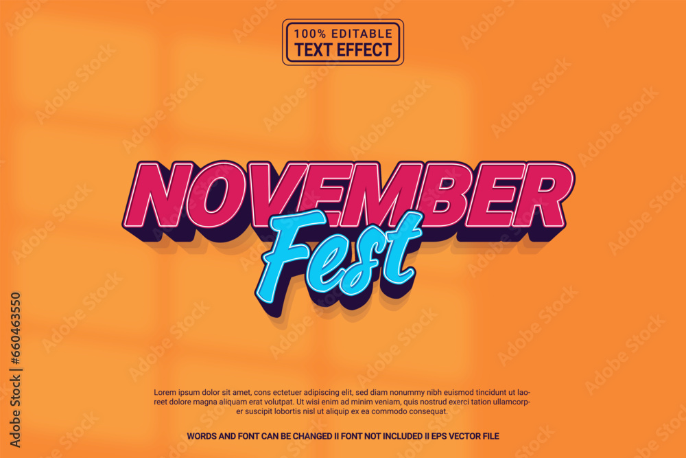 Editable text effect November Fest 3d cartoon template stlye modren ...