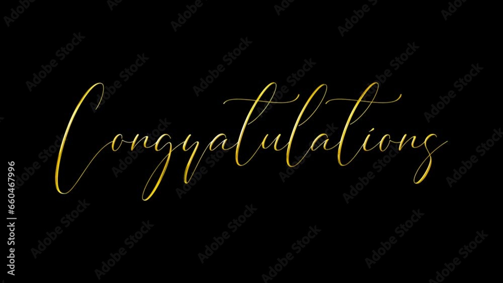 Congratulations. Text Animation in gold color on the black screen alpha ...