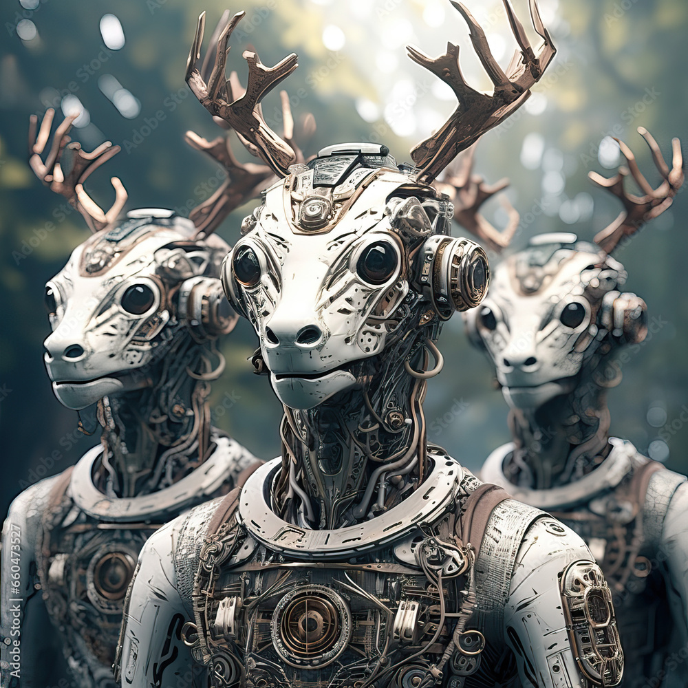 Cybernetic Reindeer Squad, Generative AI illustration Stock ...