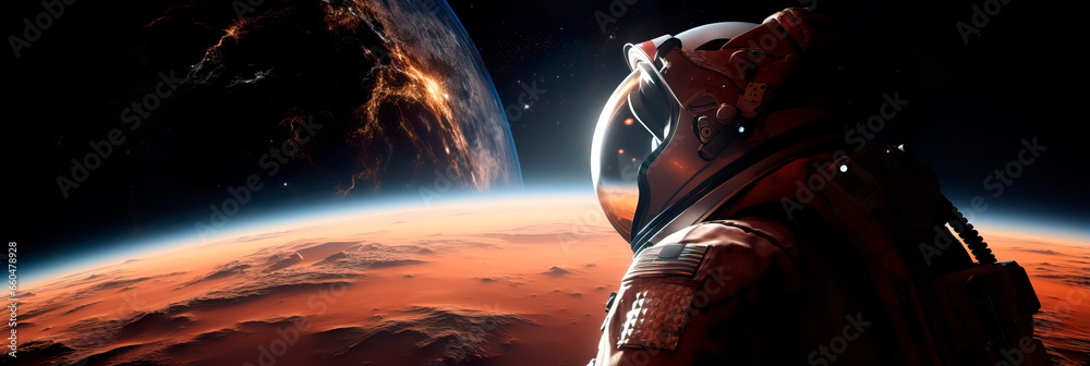astronaut on a Martian expedition, looking back at Earth from the red ...