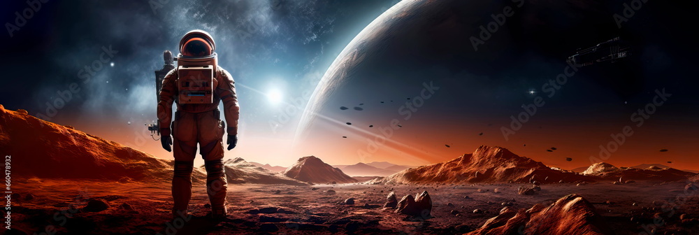 astronaut on a Martian expedition, looking back at Earth from the red ...