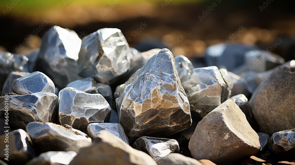 Silver. Pieces of Silver ore with stones. Horizontal format for banners ...