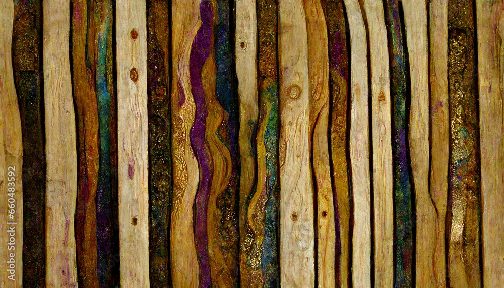 abstract Battered cross section of laminated wood background made of ...