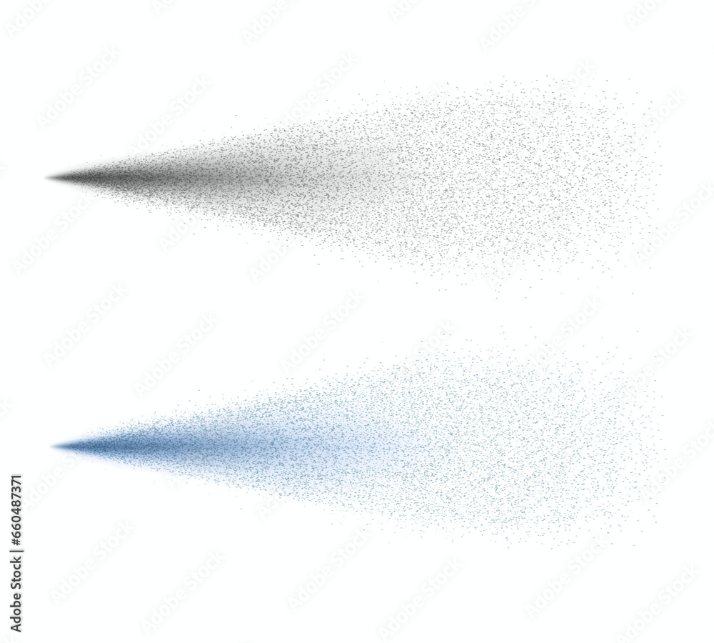 Spray effect, blue smoke, dust particles stream, air freshener set ...