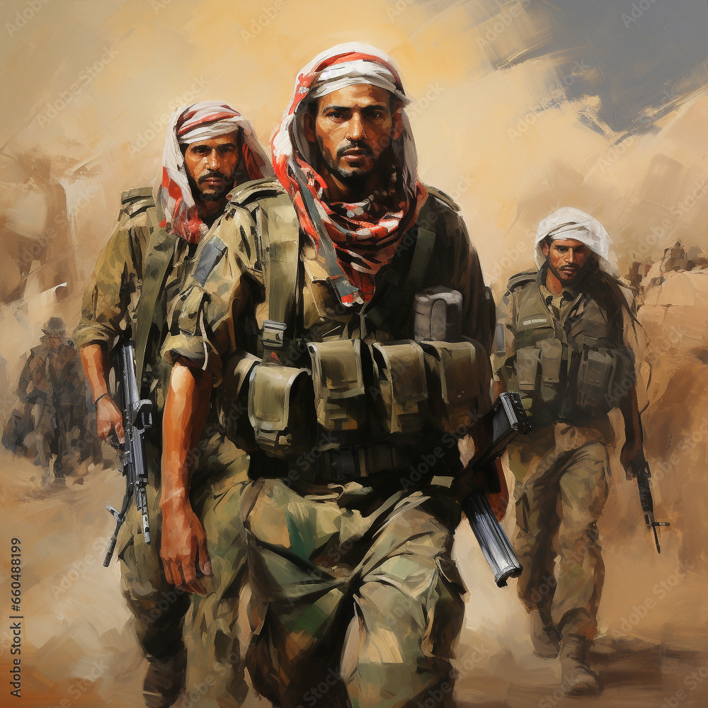 Palestine soldiers in full armor. War between Palestine and Israel ...