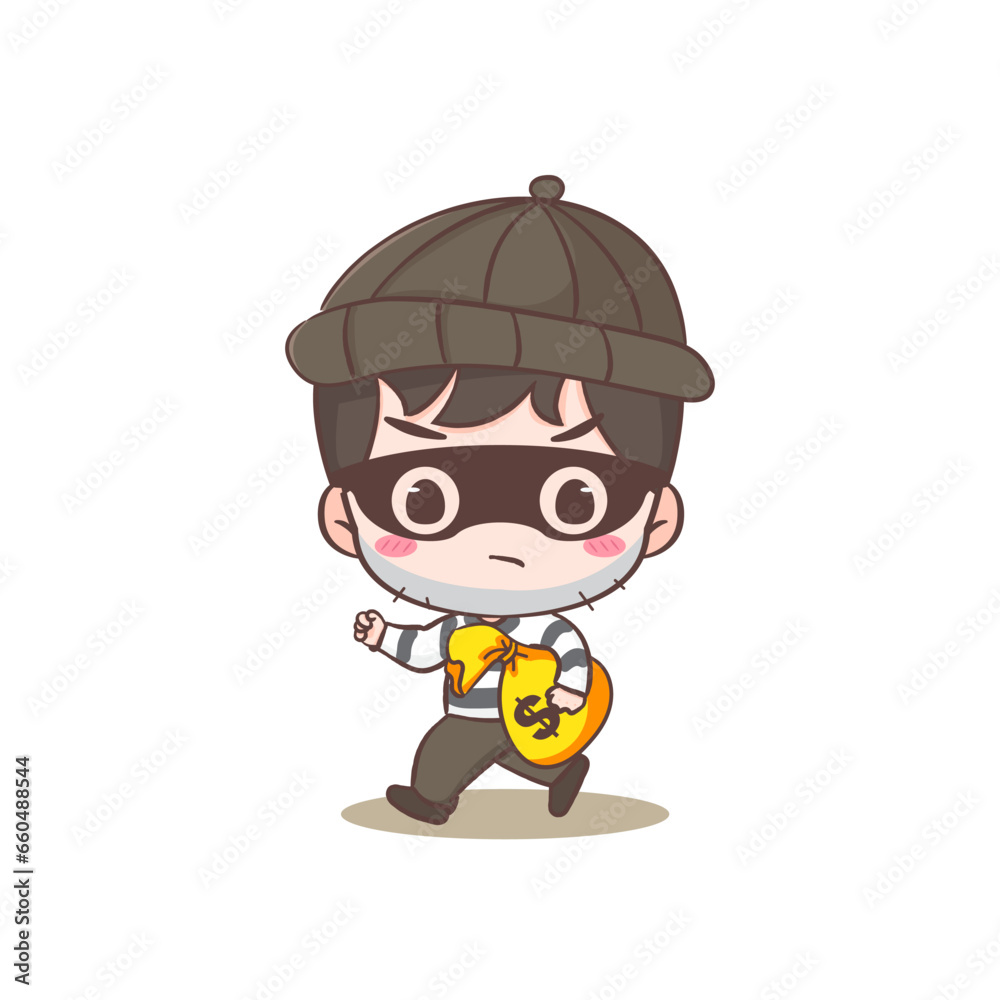 Cute thief stealing money cartoon character. Robber concept design ...