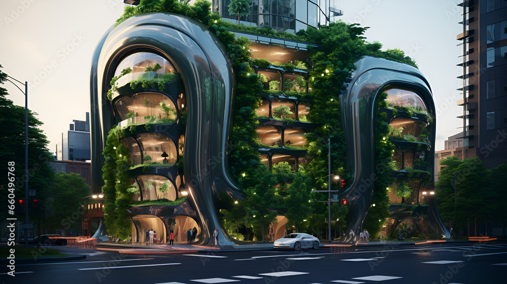 Awe-inspiring photo-realistic depiction of a biomorphic building in ...