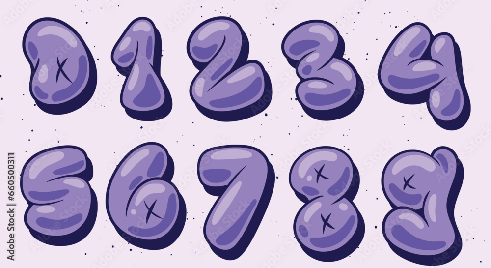 vector set color bubble graffiti font Numbers lettering Stock Vector ...