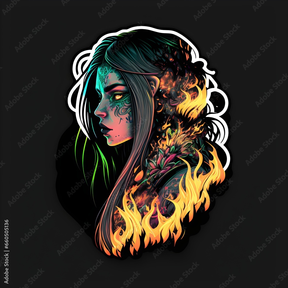 sticker straight face tattoo full face psychedelic sticker sketch of a ...