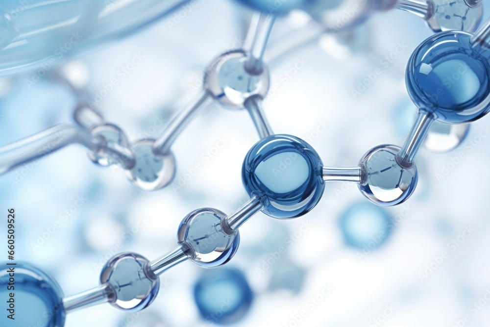 Liquid molecule and bubbles. Water molecules. Chemistry bonds ...