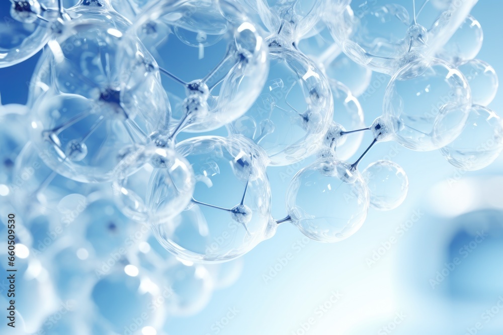 Liquid molecule and bubbles. Water molecules. Chemistry bonds ...