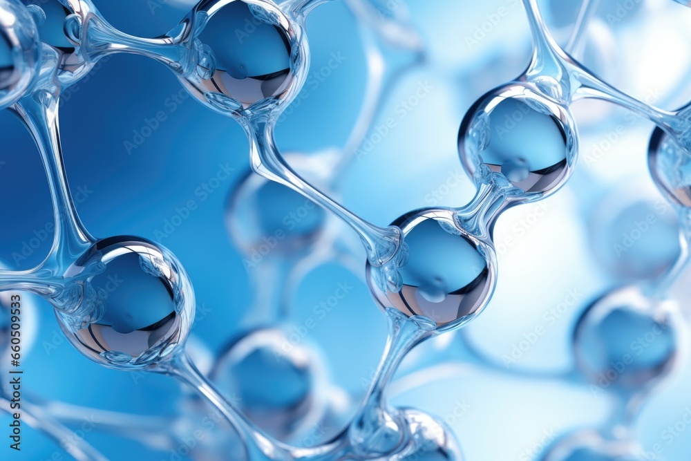 Liquid molecule and bubbles. Water molecules. Chemistry bonds ...