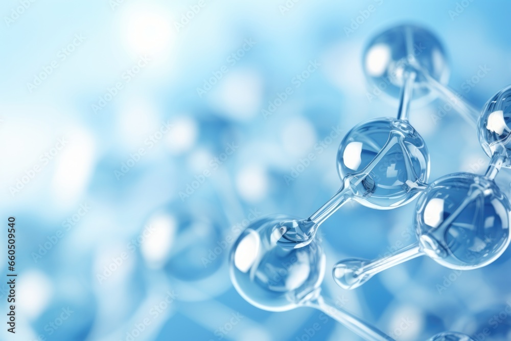 Liquid molecule and bubbles. Water molecules. Chemistry bonds ...