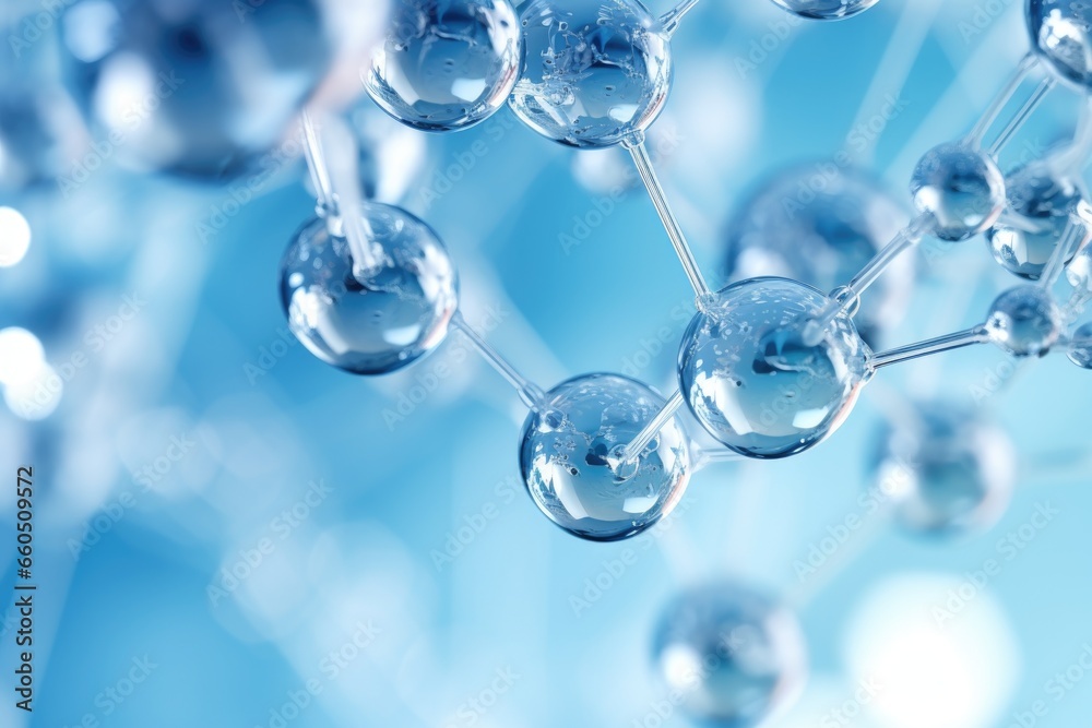 Liquid molecule and bubbles. Water molecules. Chemistry bonds ...