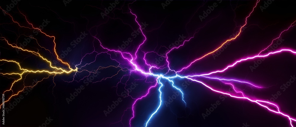 Colorful electric lightning voltage sparks on straight motion on the ...