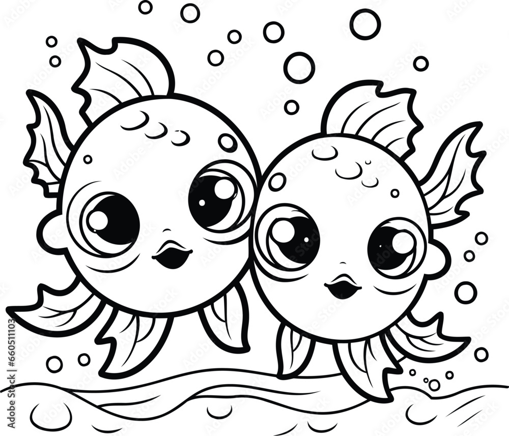 Vetor de Coloring Page Outline Of cartoon koi fish couple. Vector ...