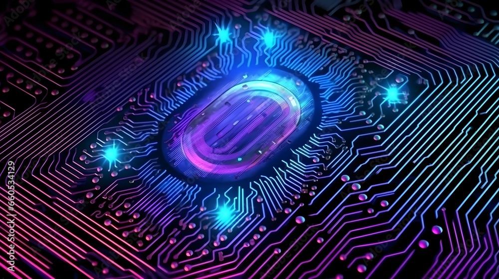 A fingerprint sensor on a computer circuit board, cybersecurity concept ...