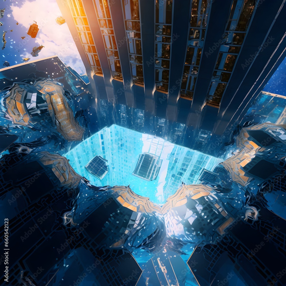 another reality beings splashing out from upside down large glass pool ...