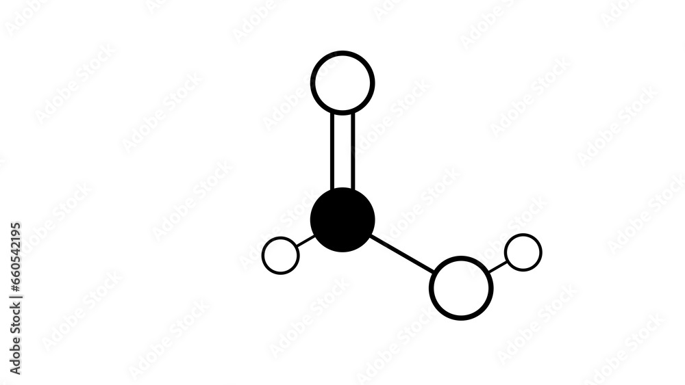 formic acid molecule, structural chemical formula, ball-and-stick model ...