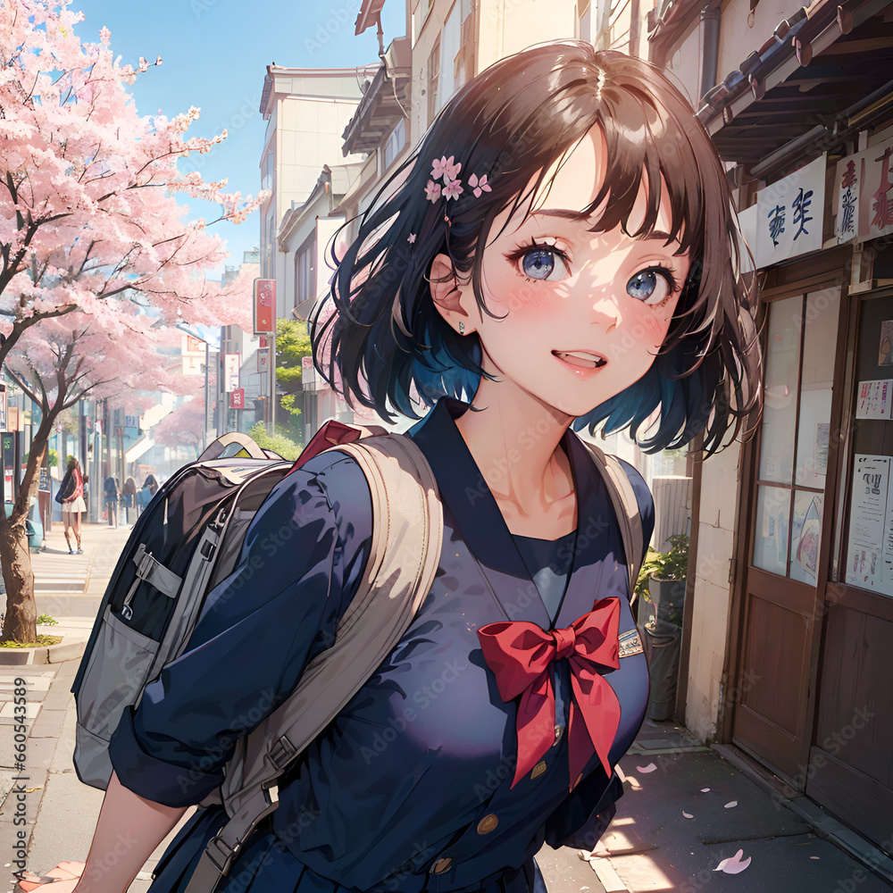 japanese school girl in anime Stock Illustration | Adobe Stock