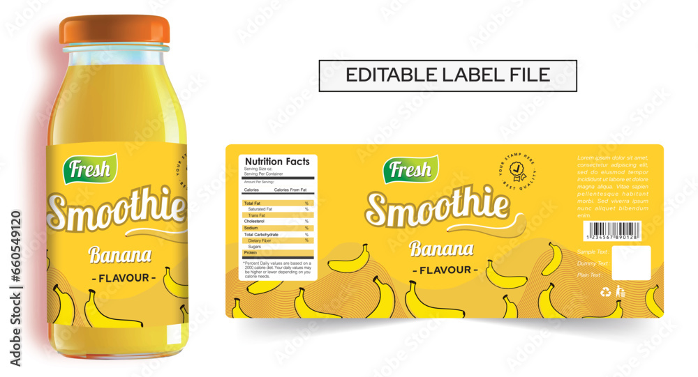 Banana Smoothie Label Design Editable Juice Bottle Label Template ...