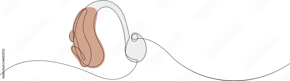 Hearing aid continuous one line drawing. Hearing device single line ...