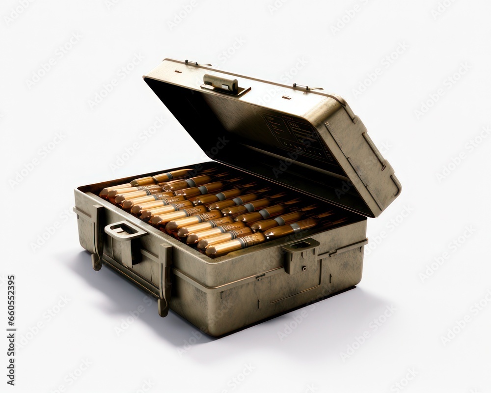3D Render Illustration of a Closed Rifle Ammunition Box with Munition ...