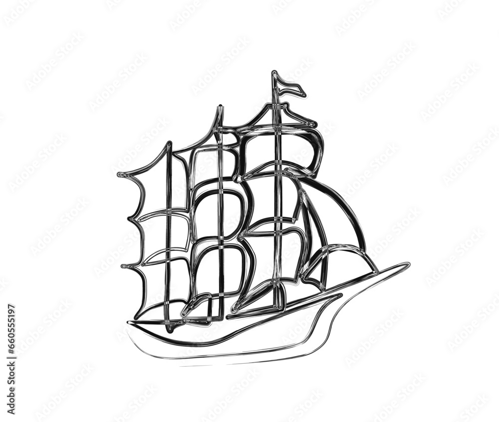 Minimal sail boat outline illustration. Simple of vintage boat in ...