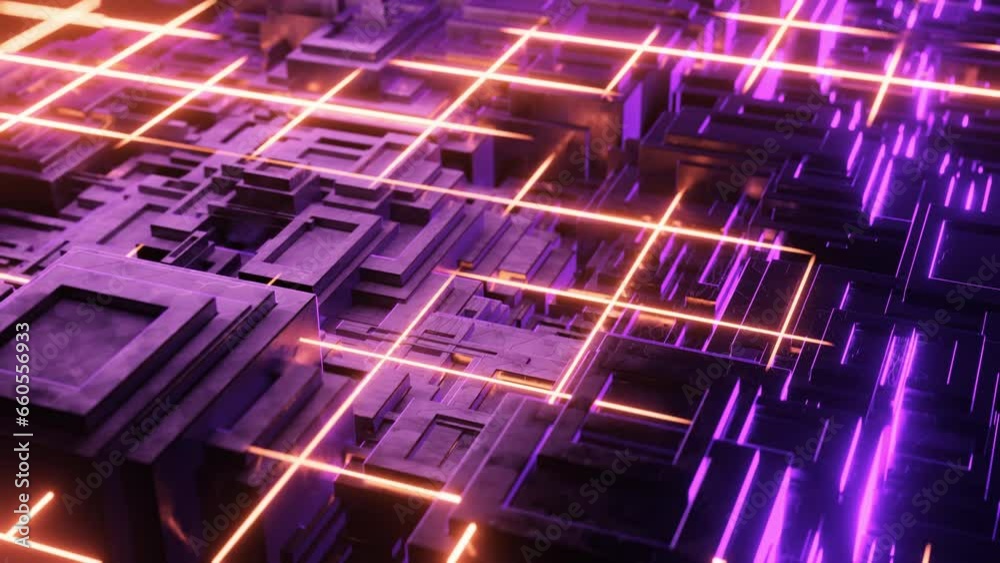 vj loop abstract sci-fi bg glow particles form lines, columns structure ...